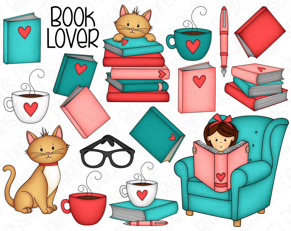 Book Lover Hand Drawn Digital Clipart Set of 16 Coffee - Etsy