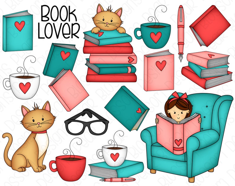 Book Lover Hand Drawn Digital Clipart Set of 16 Coffee - Etsy