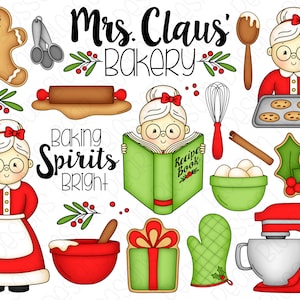 Mrs. Claus' Bakery Christmas Clipart Set - Hand Drawn Digital Clipart ...