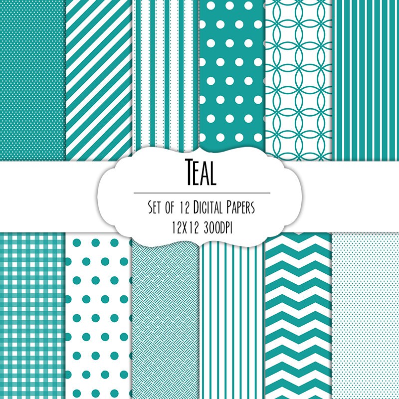 Teal Digital Scrapbook Paper 12x12 Pack Set of 12 Polka | Etsy
