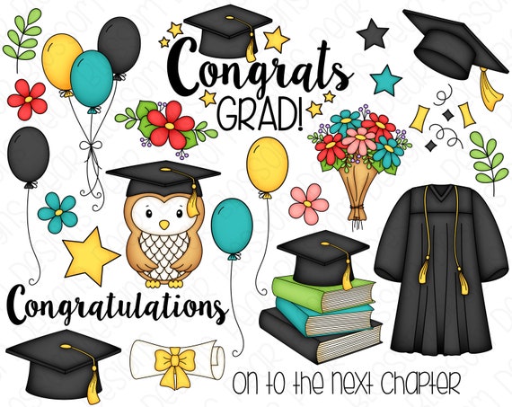 Graduation Clipart Set Hand Drawn Digital Clipart - Etsy