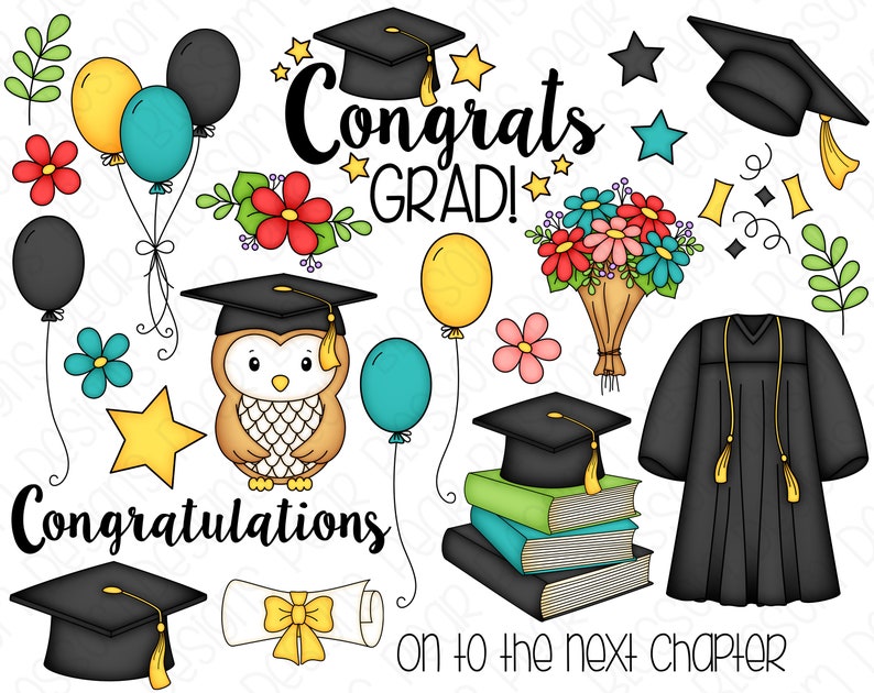 Graduation Clipart Set Hand Drawn Digital Clipart - Etsy