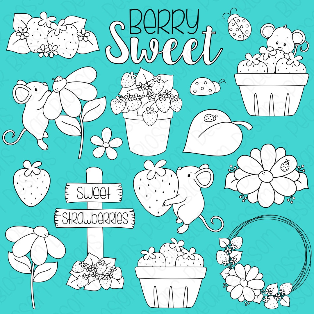 Berry Sweet Strawberry Digital Stamps, Digistamps, Clipart - Instant ...