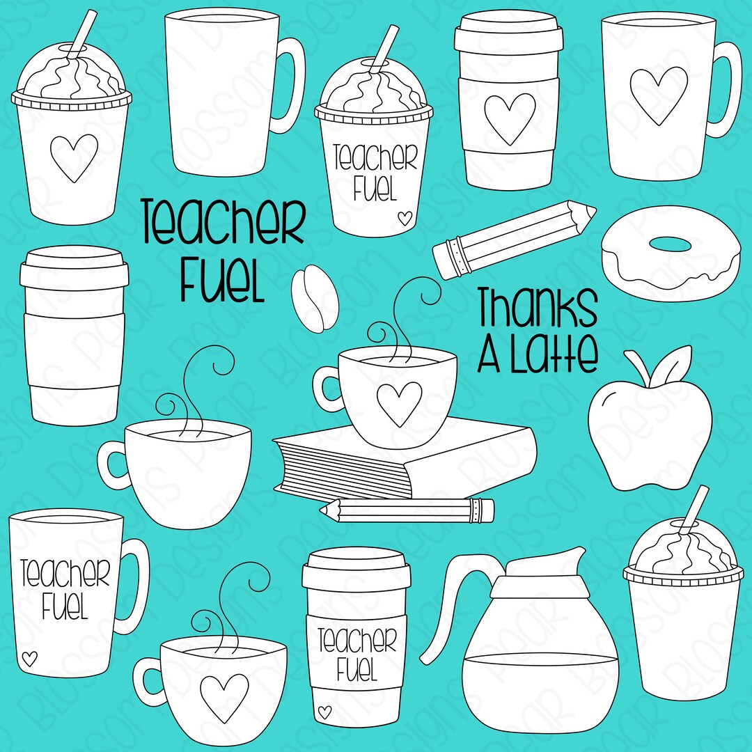 Teacher Fuel Coffee Digital Stamps, Digistamps, Clipart - Instant ...