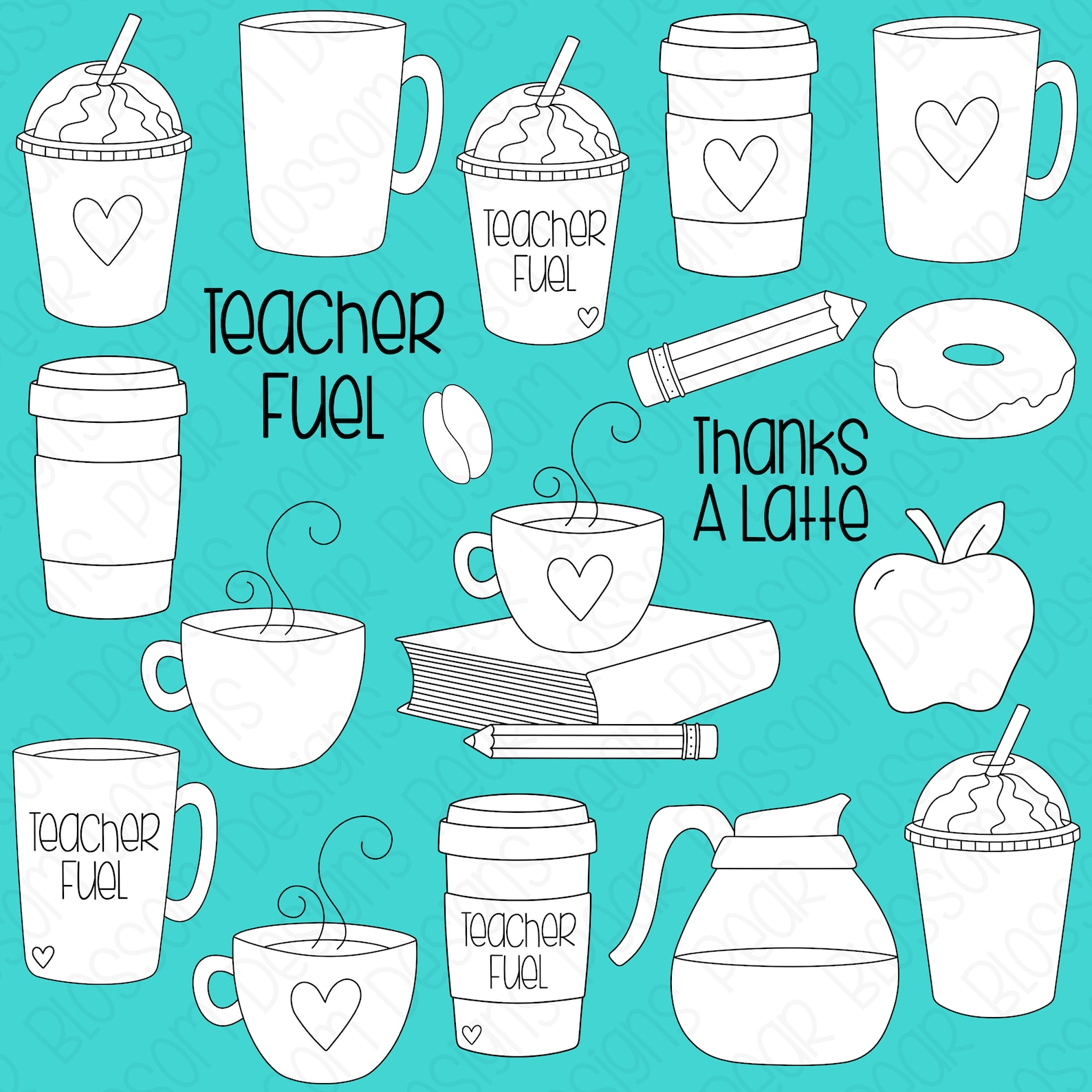 Teacher Fuel Coffee Digital Stamps Digistamps Clipart - Etsy