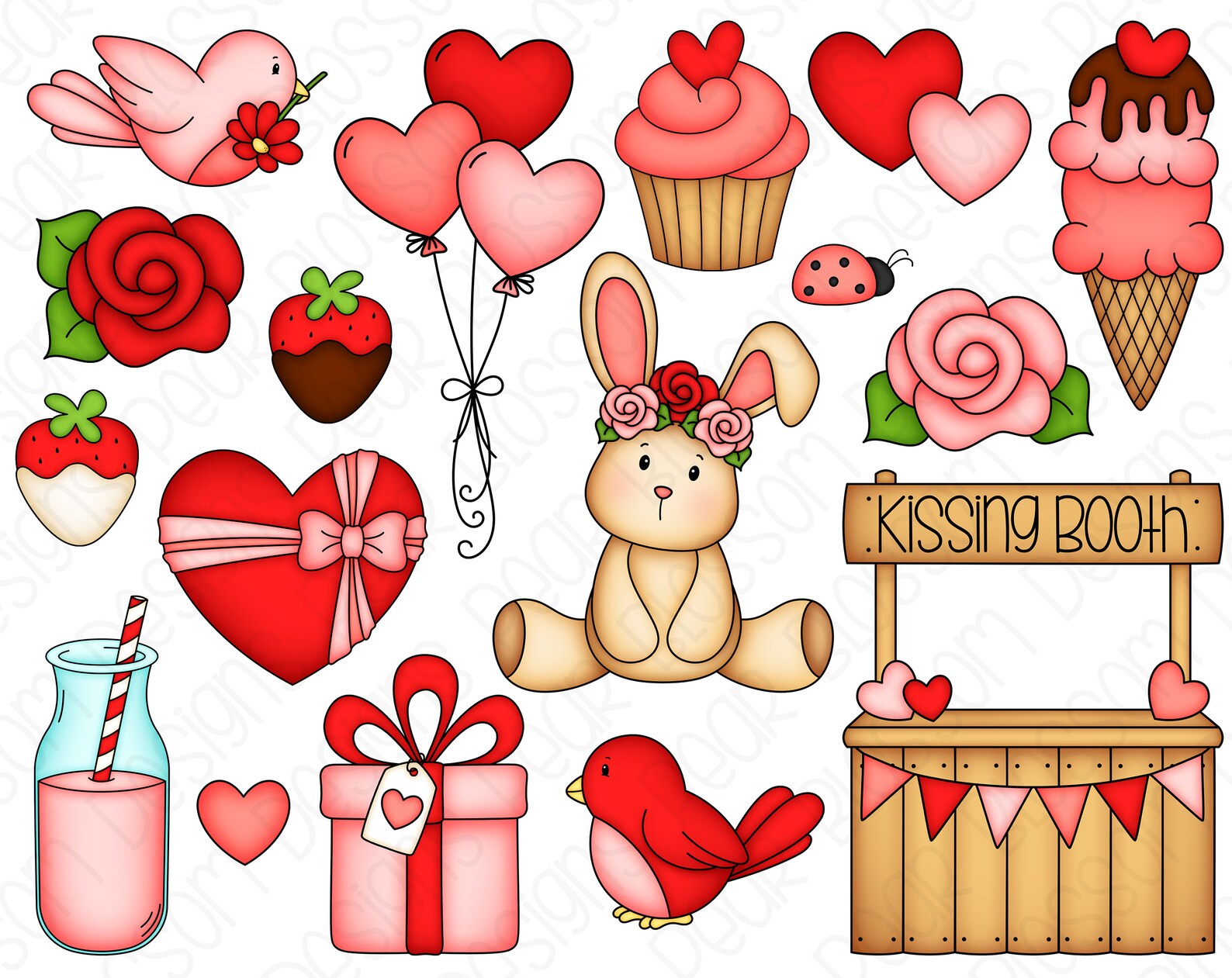 Valentine's Day Hand Drawn Digital Clipart - Set of 17 - Instant ...