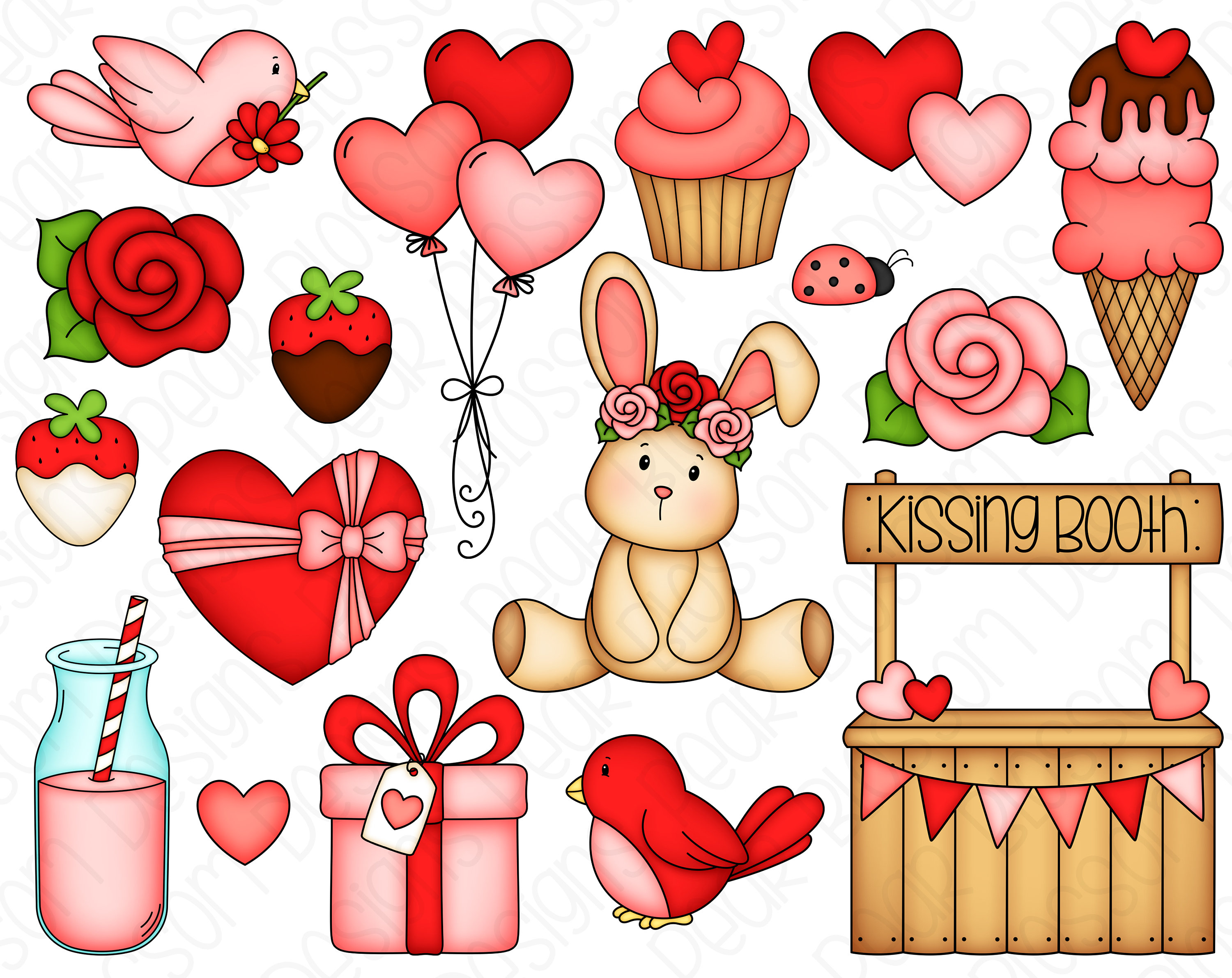 Valentine's Day Hand Drawn Digital Clipart - Set of 17 - Instant ...