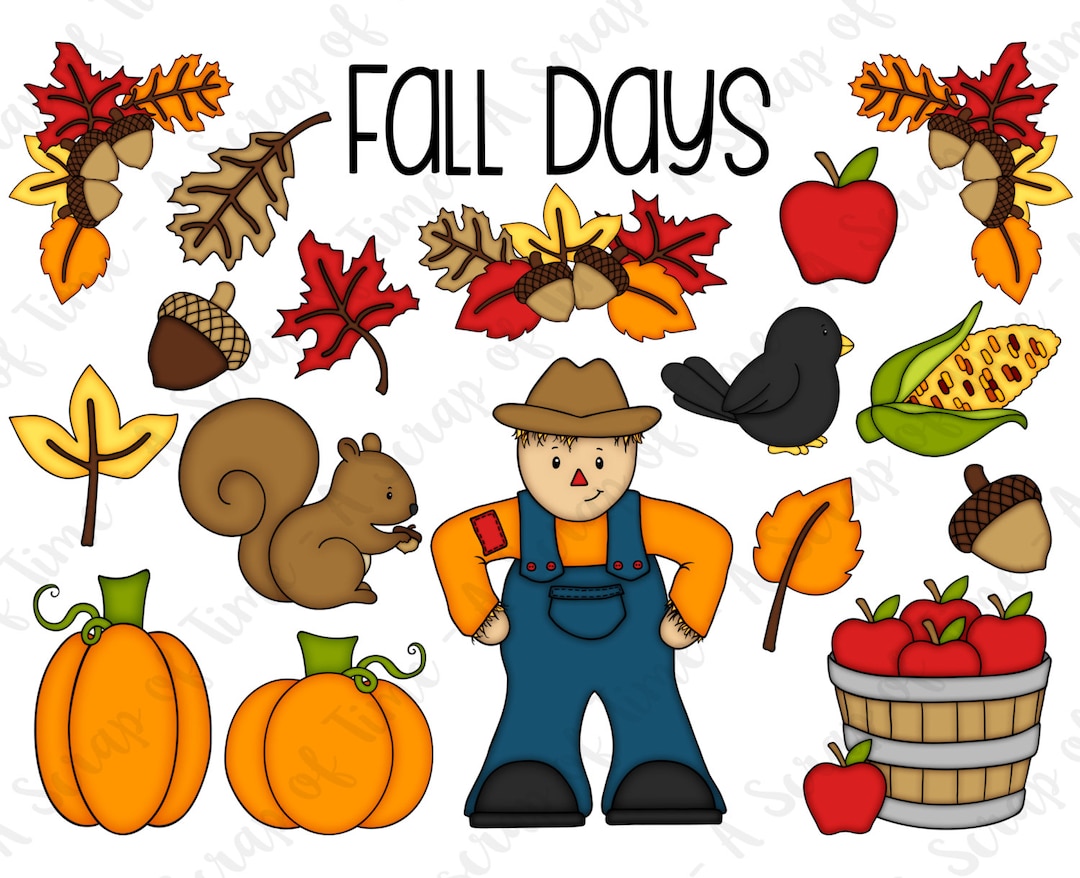 Fall Days Hand Drawn Digital Clipart - Set of 18 - Autumn Fall Leaves ...