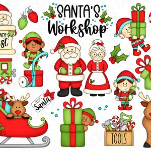 Santa's Workshop Christmas Clipart Set - Hand Drawn Digital Clipart ...