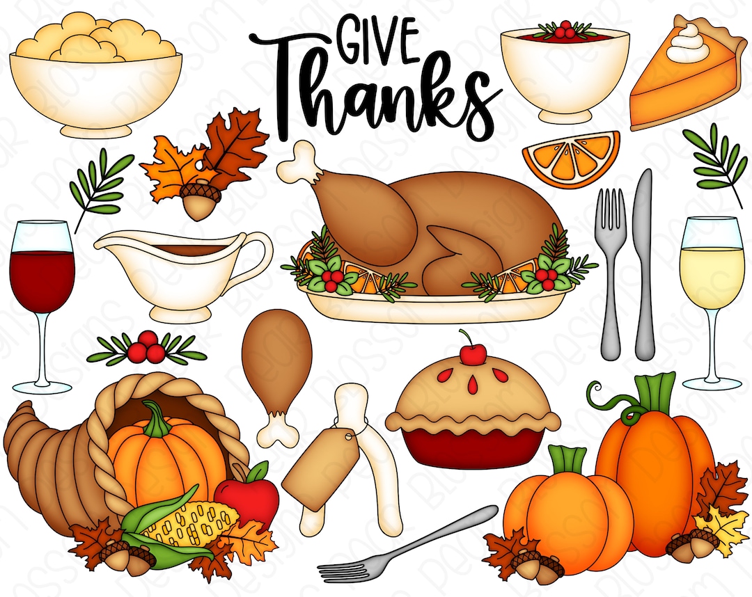 Thanksgiving Dinner Hand Drawn Digital Clipart Set of 21 - Etsy