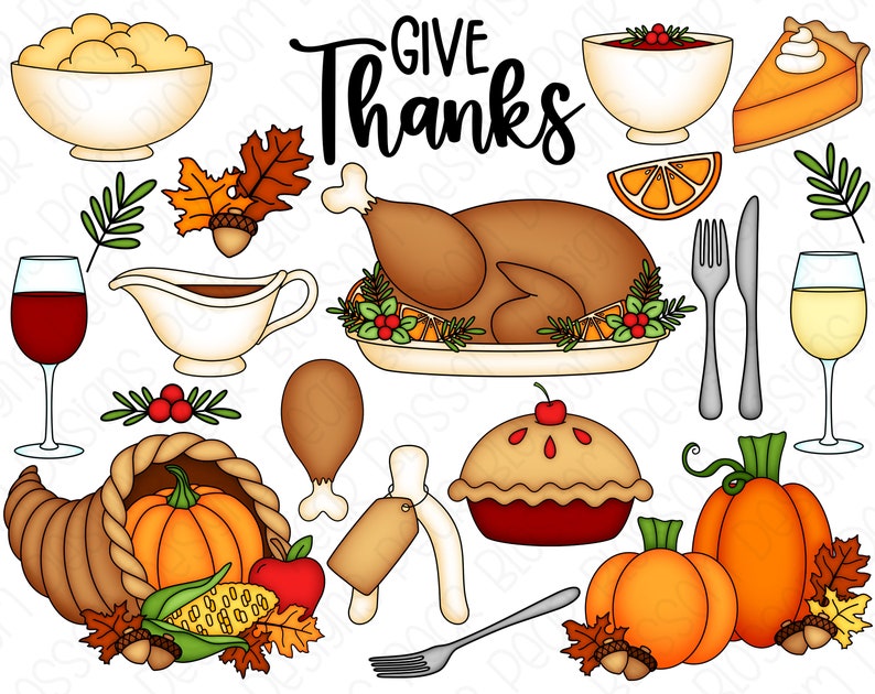 Thanksgiving Dinner Hand Drawn Digital Clipart Set of 21 - Etsy