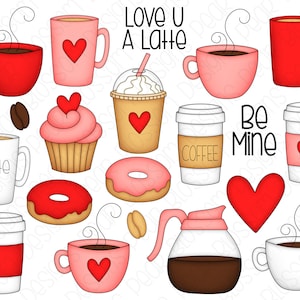 Valentine Coffee Hand Drawn Digital Clipart - Set of 20 - Latte ...