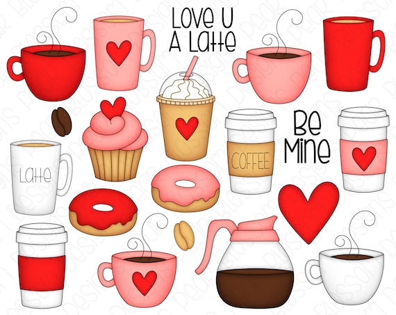 Valentine Coffee Hand Drawn Digital Clipart Set of 20 - Etsy