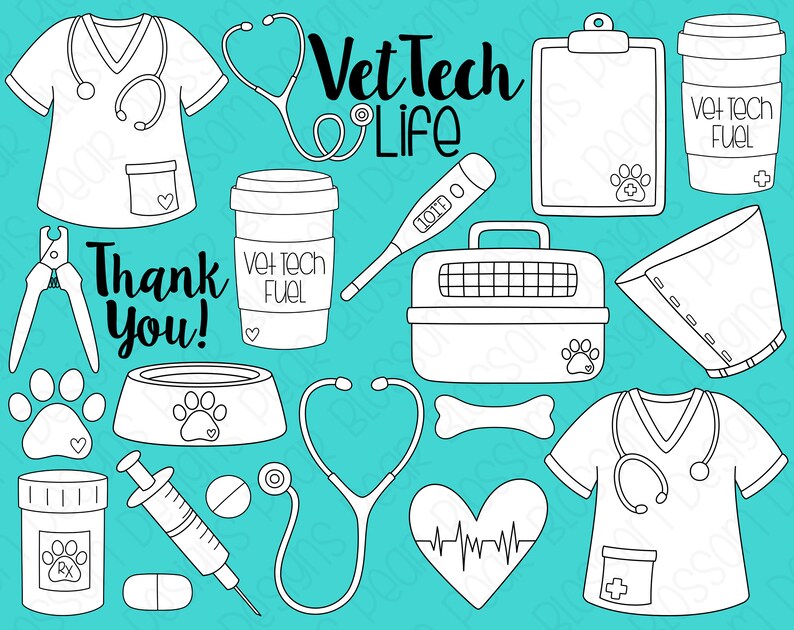 Vet Tech Life Digital Stamps, Digistamps, Clipart - Instant Download ...
