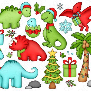Christmas Dinosaurs Clipart Set - Hand Drawn Digital Clipart - Item ...