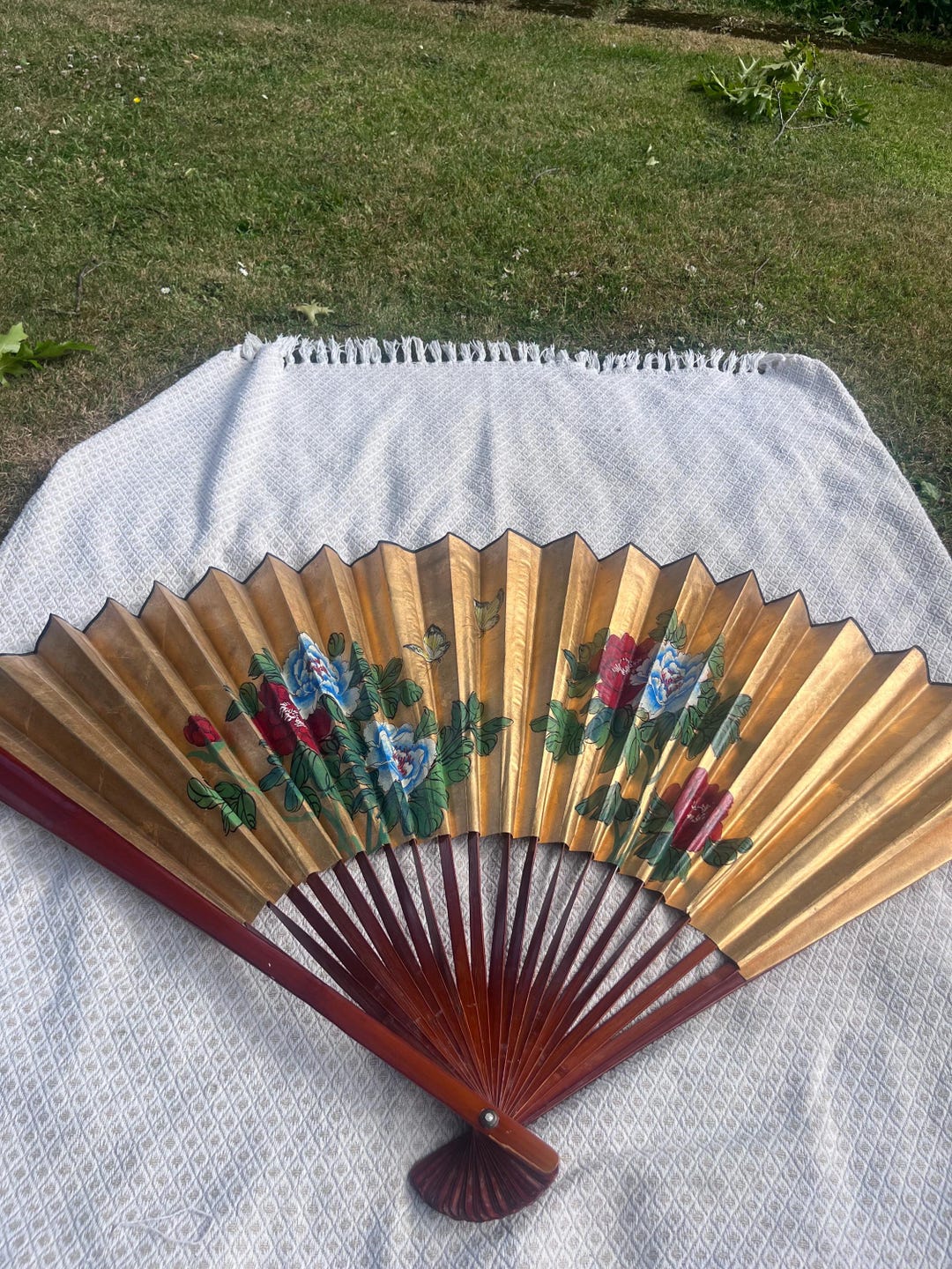 Vintage Large Hand Painted Fan - Etsy