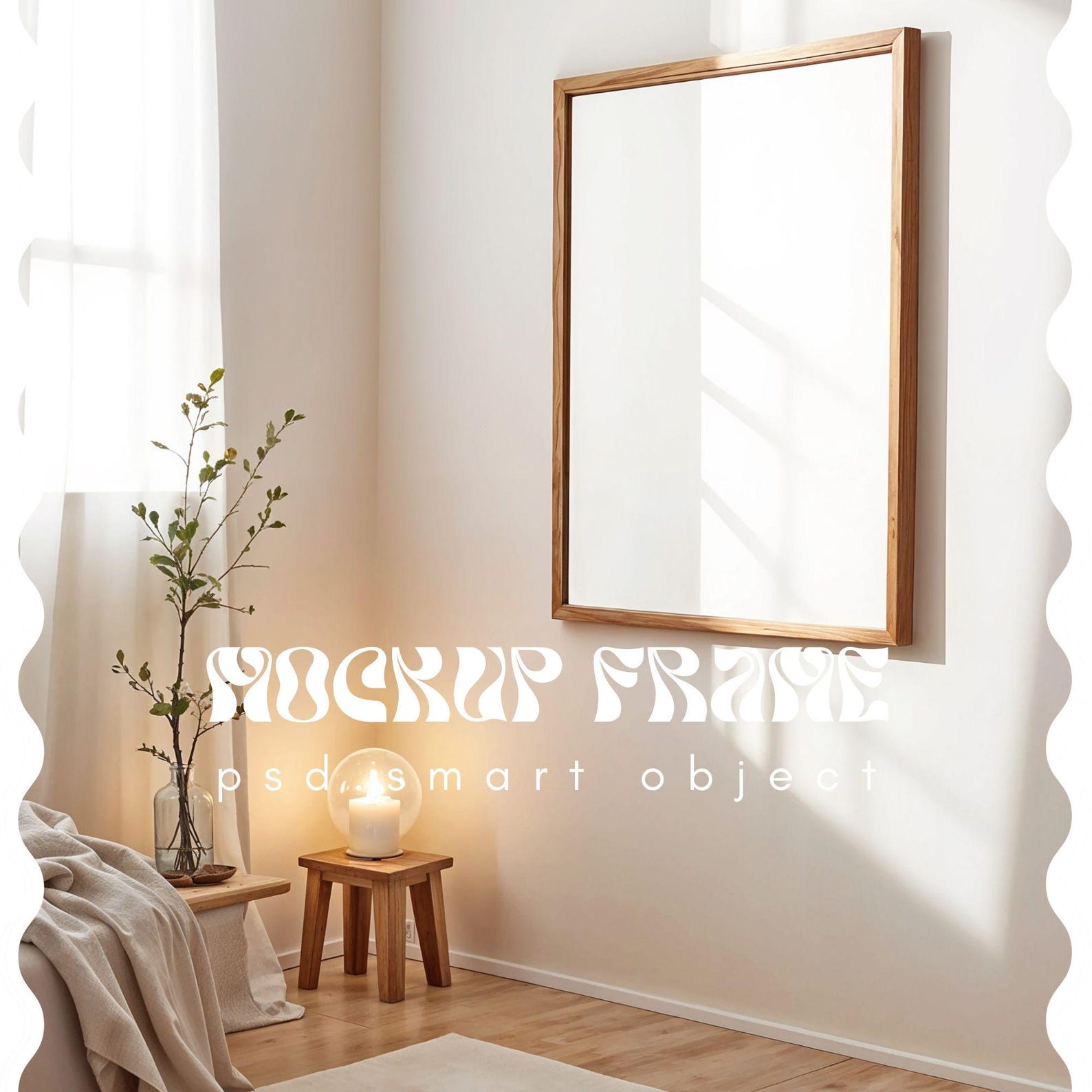 One Frames Mockup, Interior Scene Mockup, Vertical Wood Frame Mockup ...