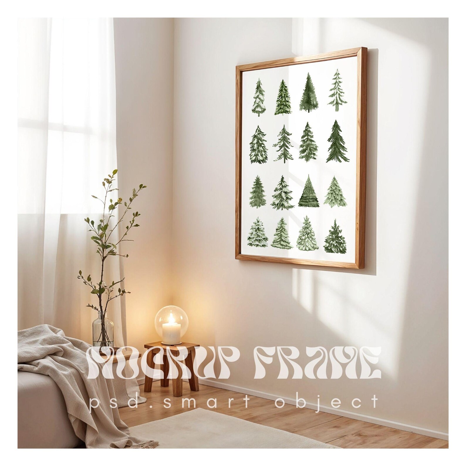 One Frames Mockup, Interior Scene Mockup, Vertical Wood Frame Mockup ...