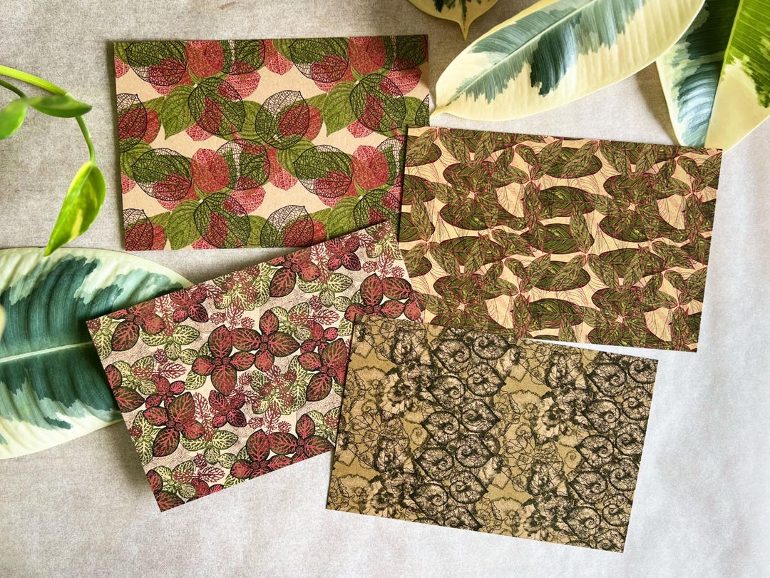 Tropical Leaf Postcard Set: Red & Green Botanical Art (4x6", Recycled ...