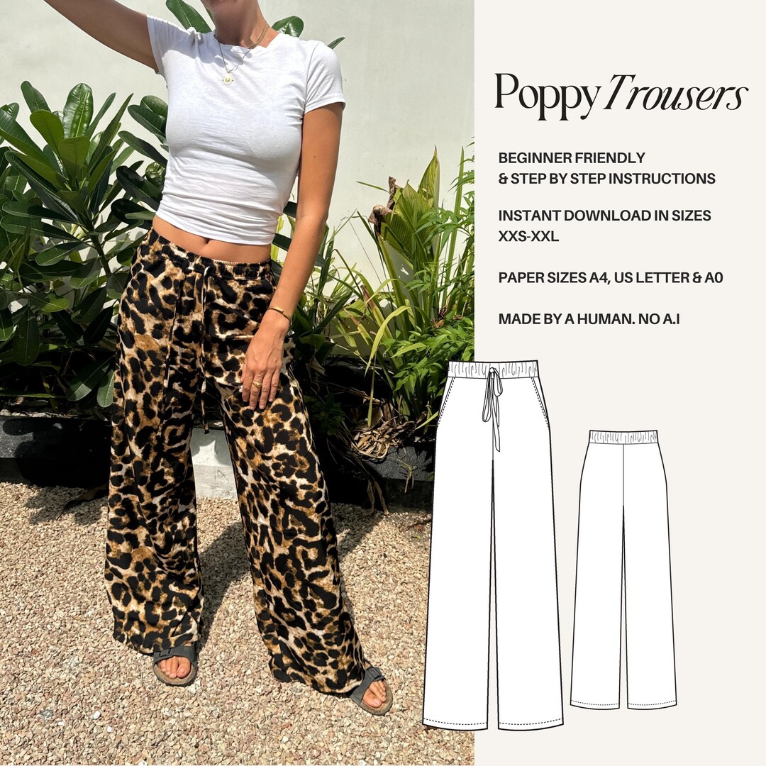 Wide Leg Linen Trousers Sewing Pattern: Elastic Waist (PDF Pattern) - Etsy