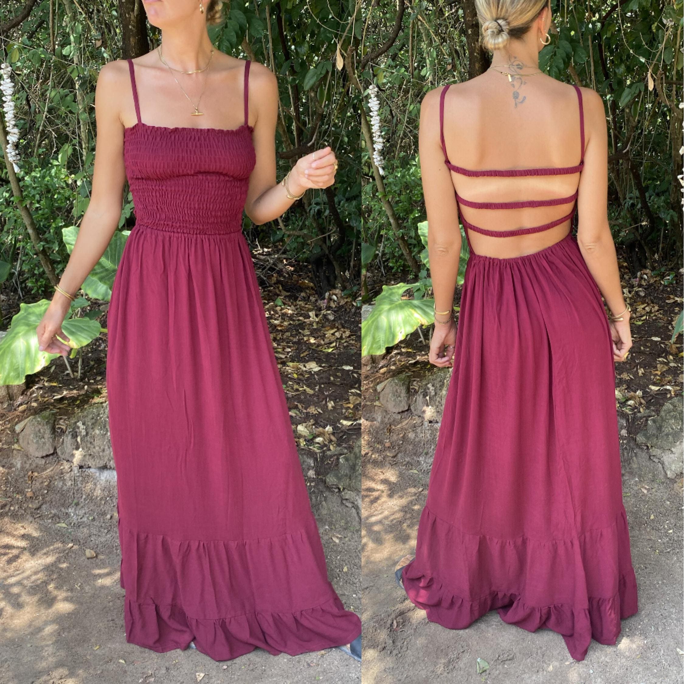 Shirred Backless Dress PDF Sewing Pattern Tiered Linen Sundress ...