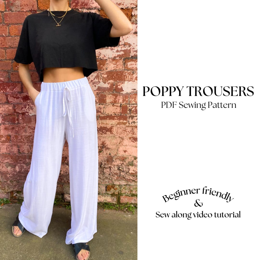 Wide Leg Linen Trousers Sewing Pattern: Elastic Waist (PDF Pattern) - Etsy