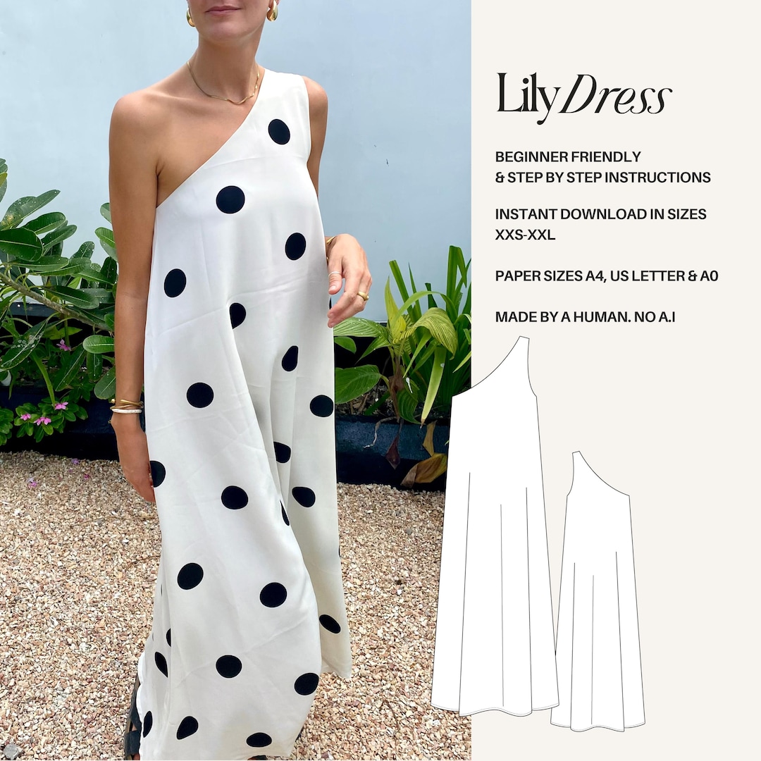 One-shoulder Maxi Dress Sewing Pattern: Beginner Friendly (PDF) - Etsy
