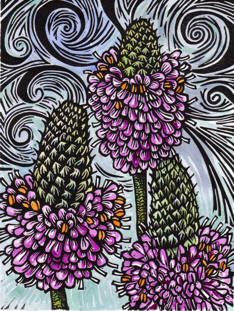 Purple Prairie Clover, Hand-painted Linoleum Block Print - Etsy