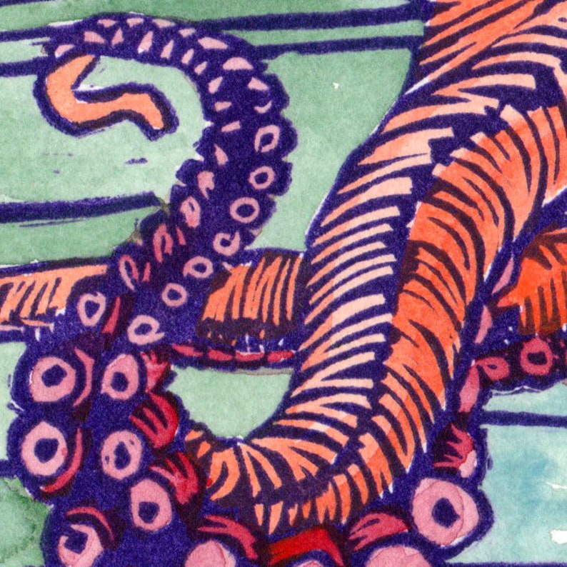Giant Pacific Octopus Hand-painted Linoleum Block Print - Etsy