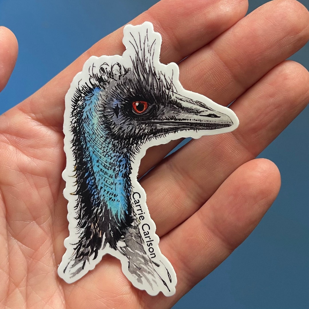 3" Emu Portrait Vinyl Sticker (from Original Watercolor & Ink Sketch ...