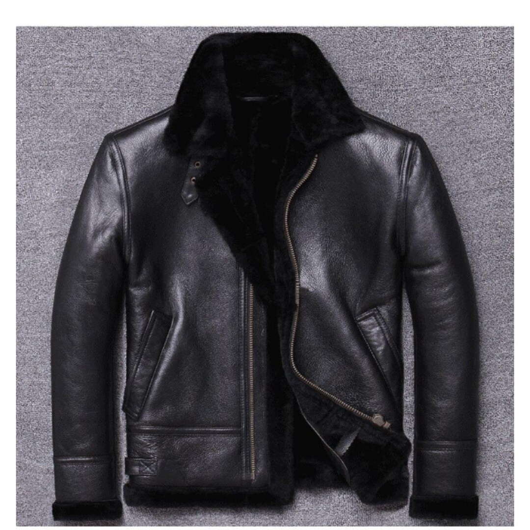 Men's Black Fur Bomber Leather Jacket - Etsy