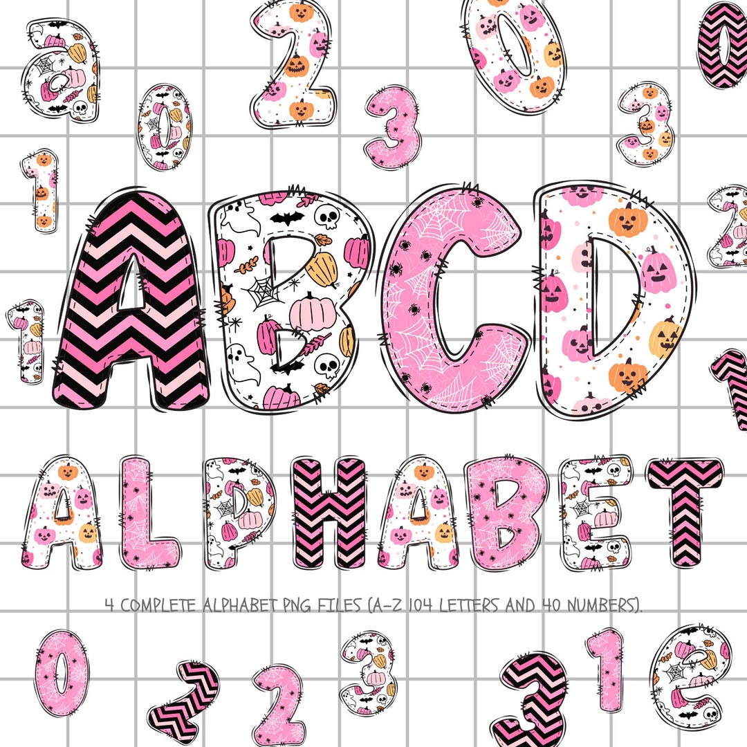 Halloween Alphabet PNG Letters, Clip Art PNG Files, Halloween Doodle ...