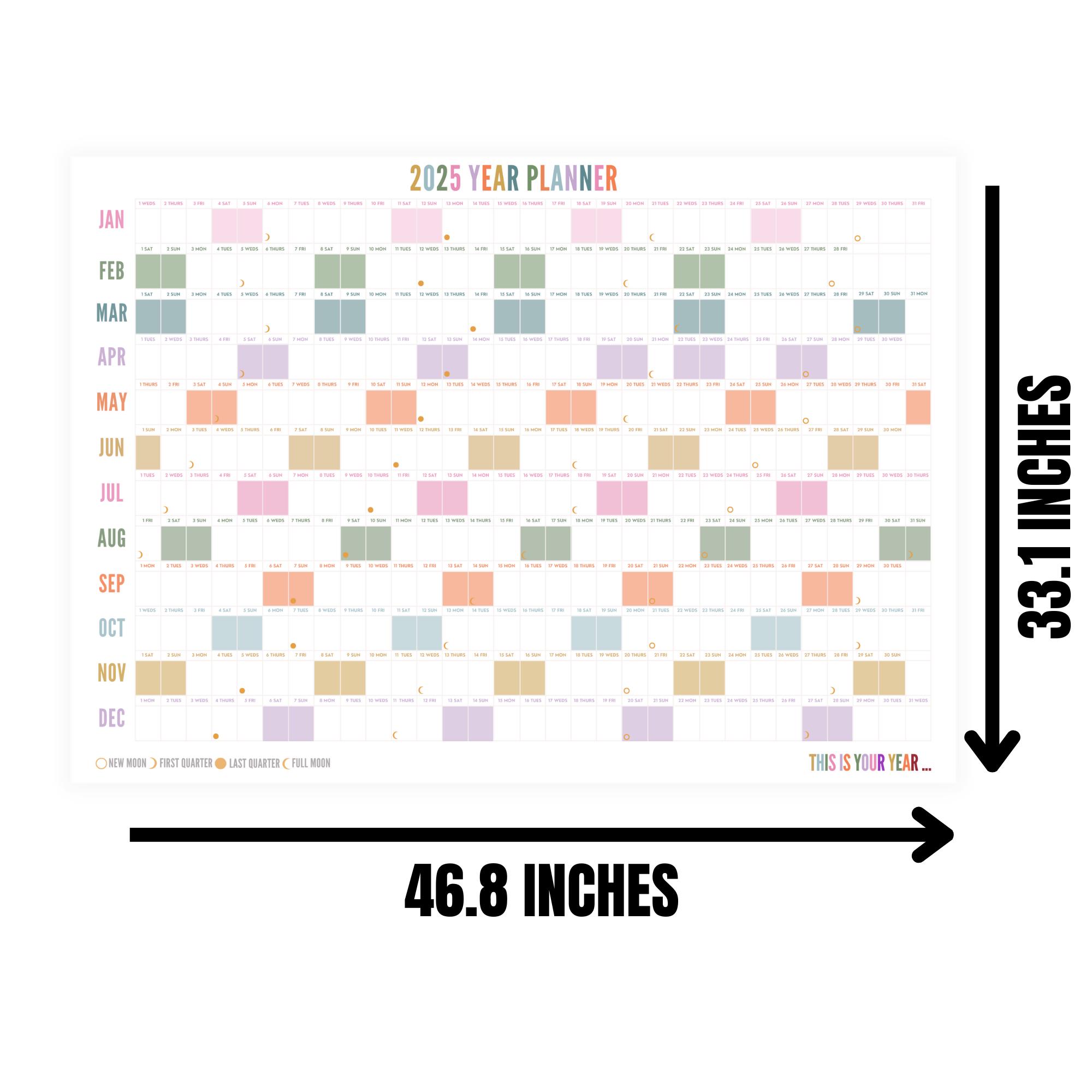 2025 Printable Year Planner Large Wall Calendar 2025 Yearly Wall ...