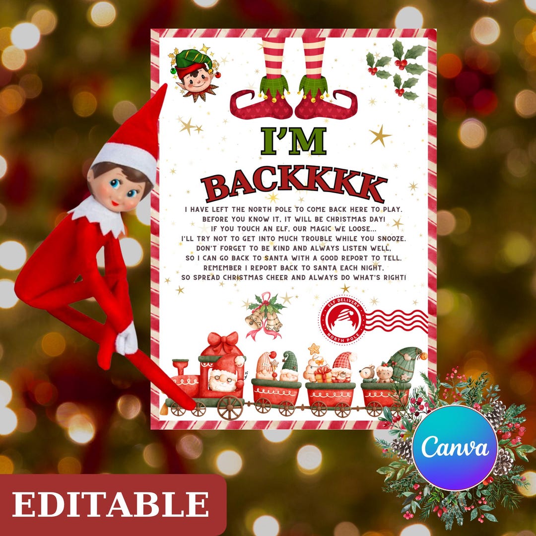 PRINTABLE Im Back Elf Arrival Letter Fun Elves Arrive for Christmas ...