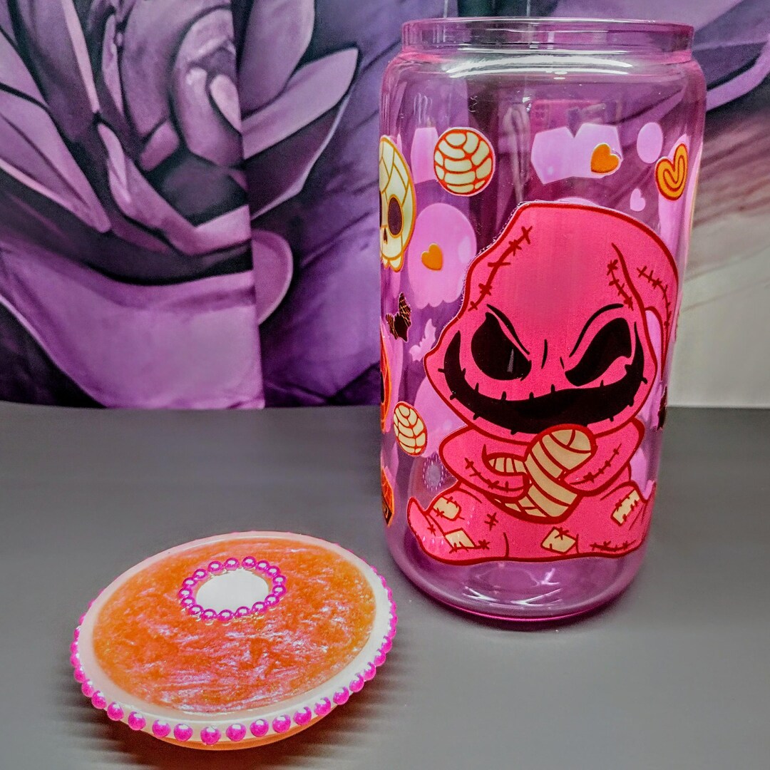 16oz Frosted Glass Cup Pink Oogie Boogie Nightmare Before Christmas ...