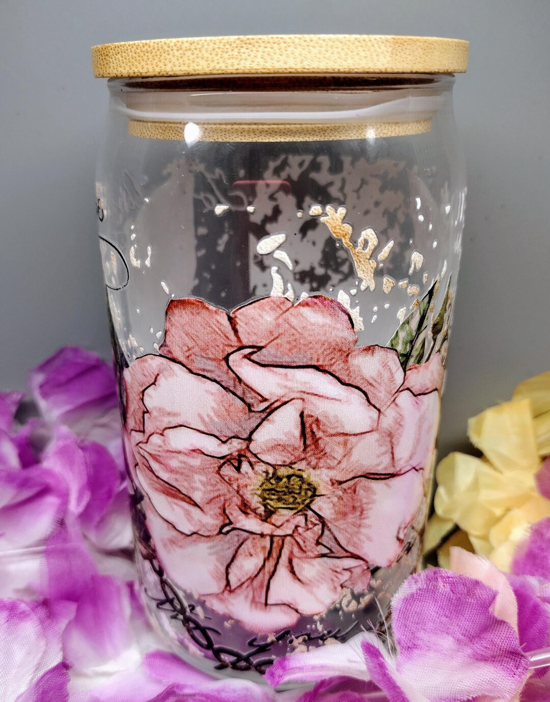Vintage Pink Flower Glass Cup - Etsy