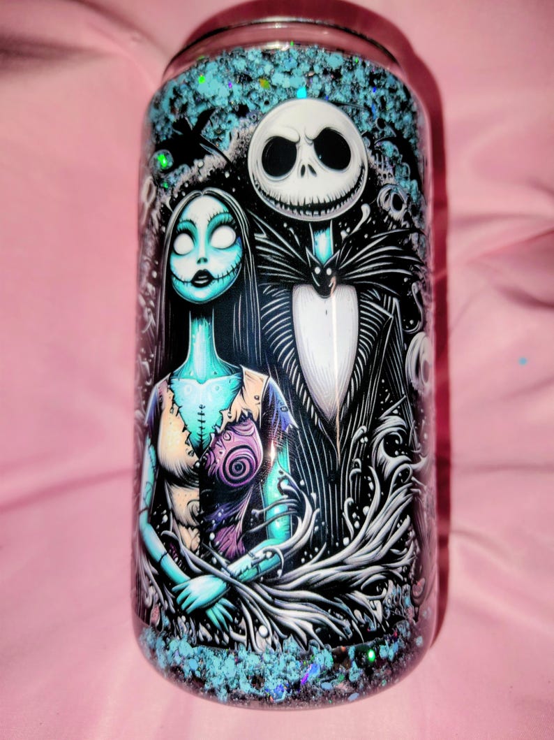 16oz Glass Snow Globe Tumbler | Spooky Couple Design | Choice of Lid ...