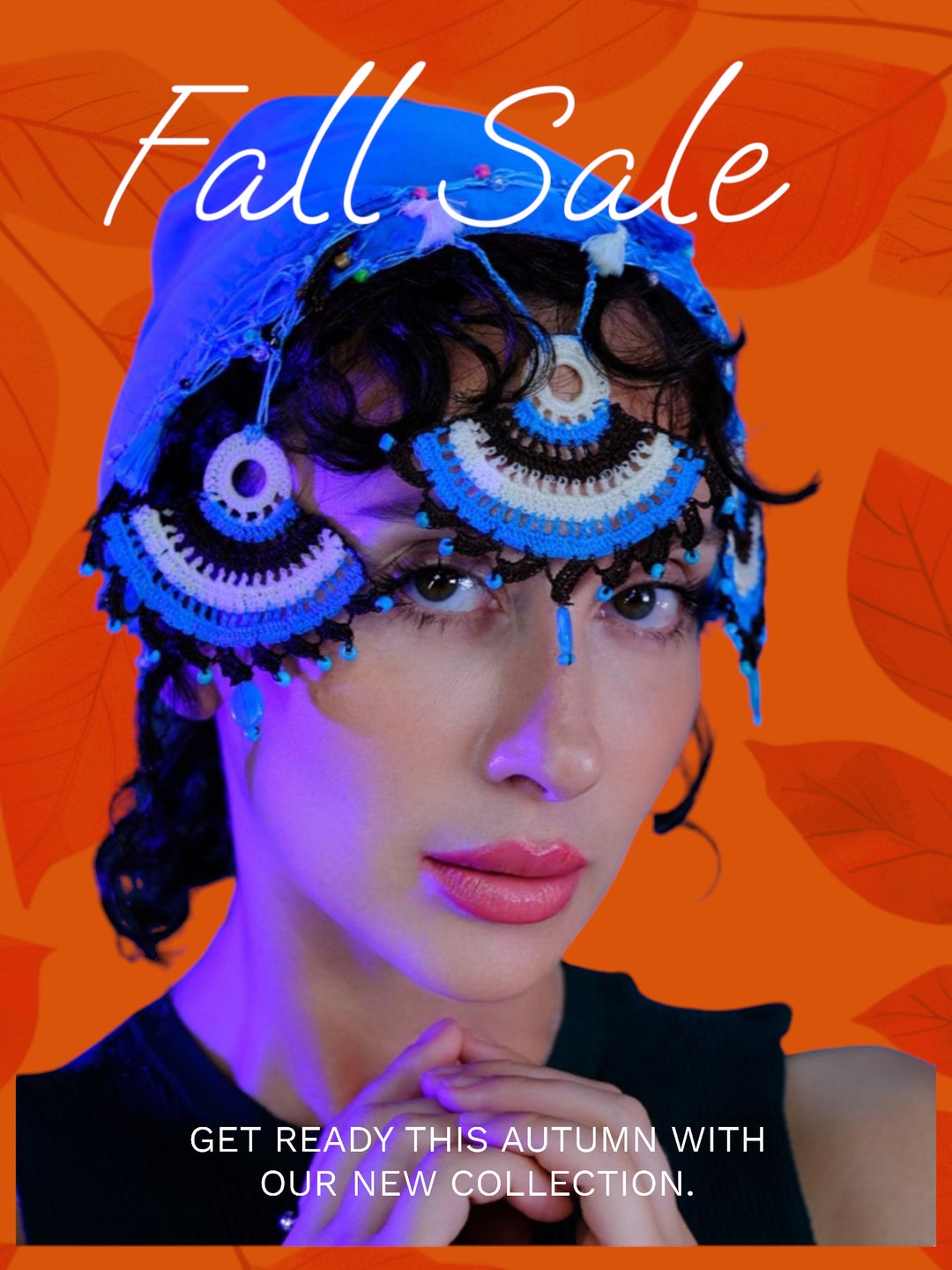 Blue Cheesecloth With Floral Crochet, Boho Chic Knitted Head Cover ...