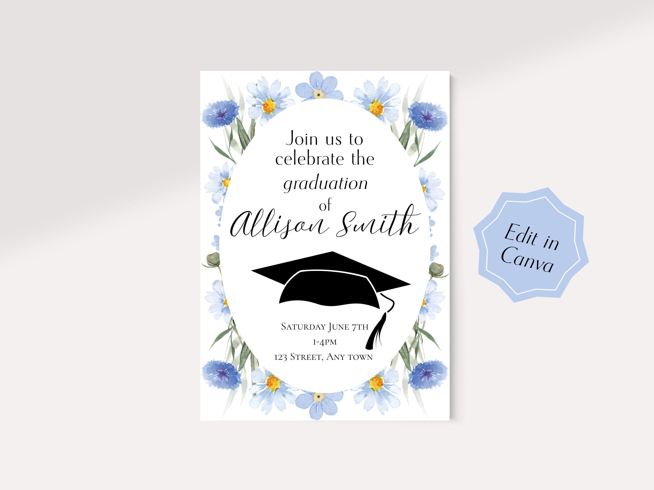 Printable Graduation Invitation Blue Floral Grad Announcement | DIY ...