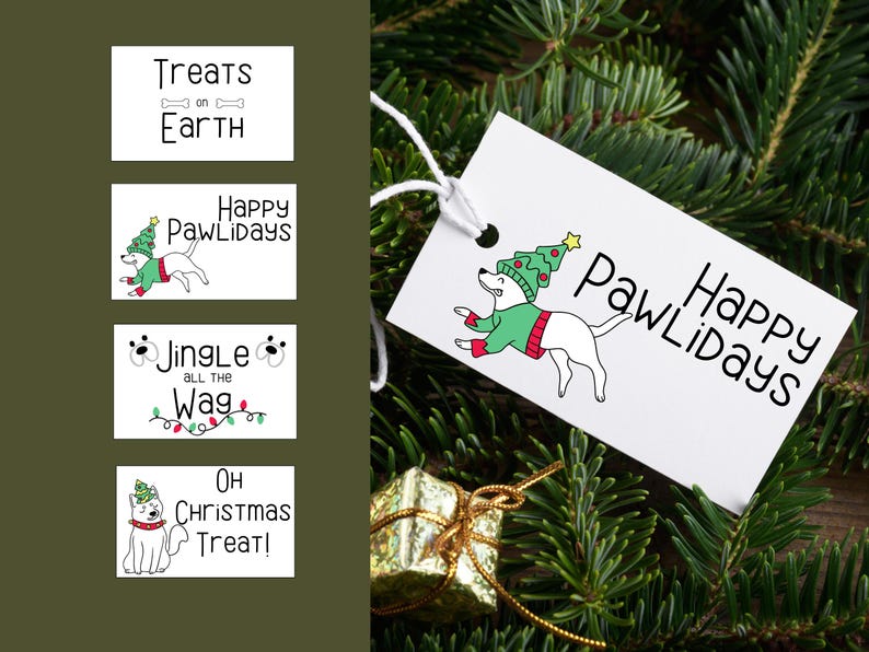 Happy Pawlidays Printable Christmas Gift Tags - Set of 8 Dog-themed ...