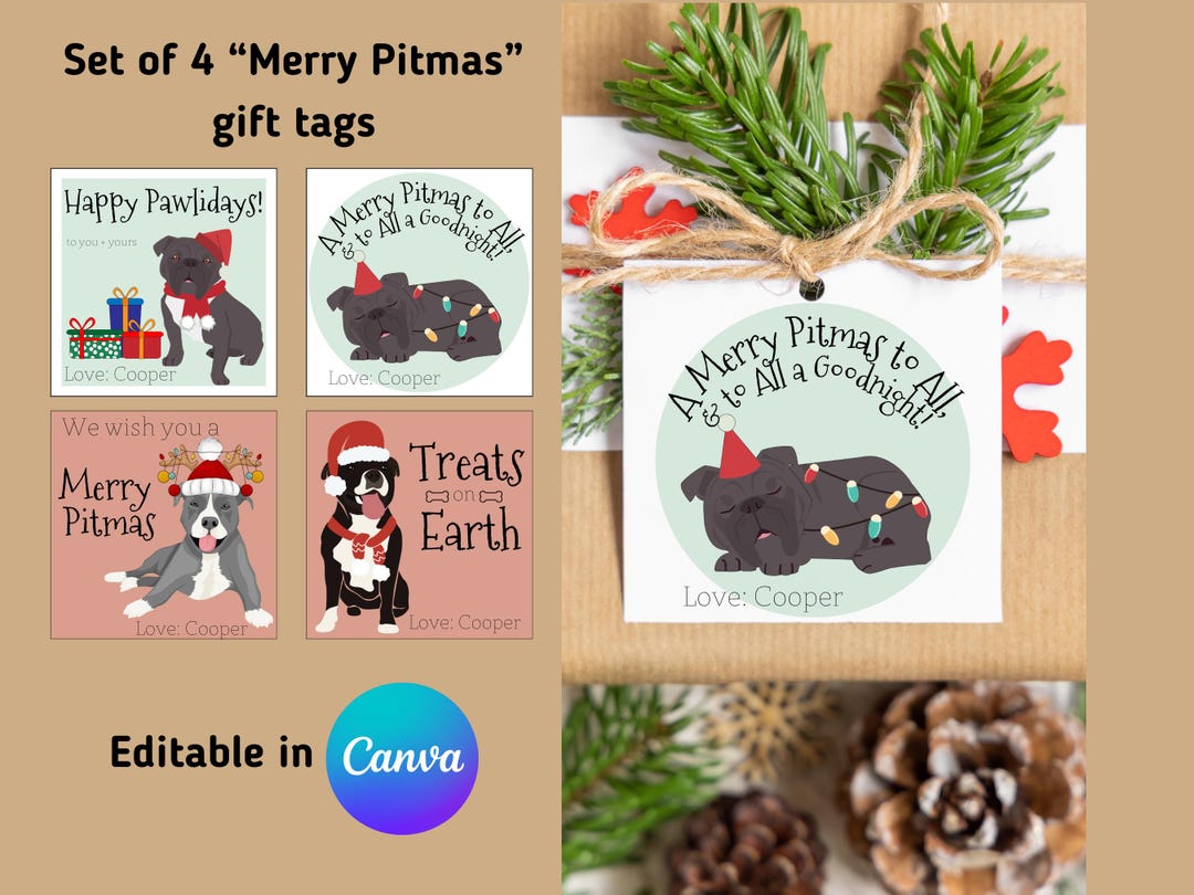 Merry Pitmas Gift Tags: Printable Holiday Labels (editable in Canva) - Etsy