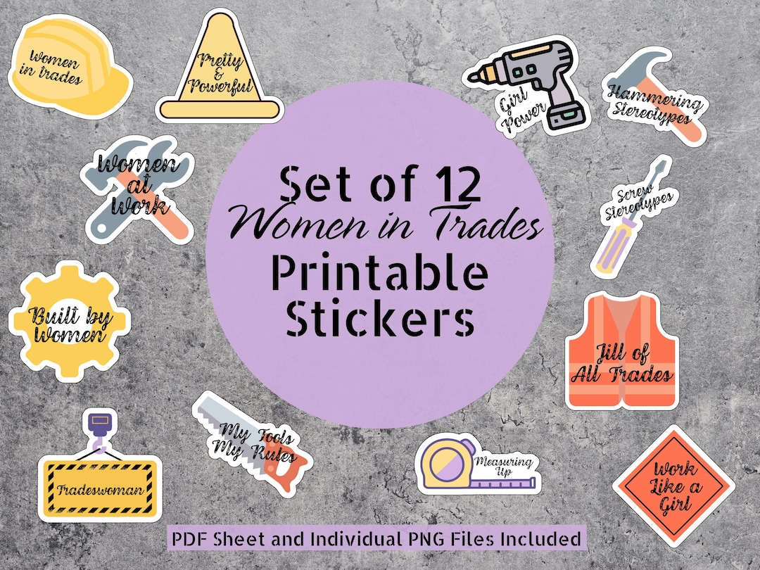 Hard Hat Women in Trades Stickers Printable Set of 12, Tradeswoman Gift ...
