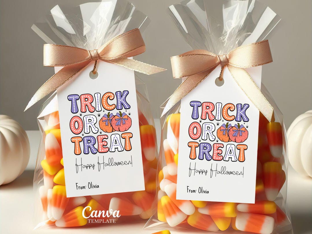 Editable Halloween Favor Tags: Printable Trick or Treat Labels (canva ...