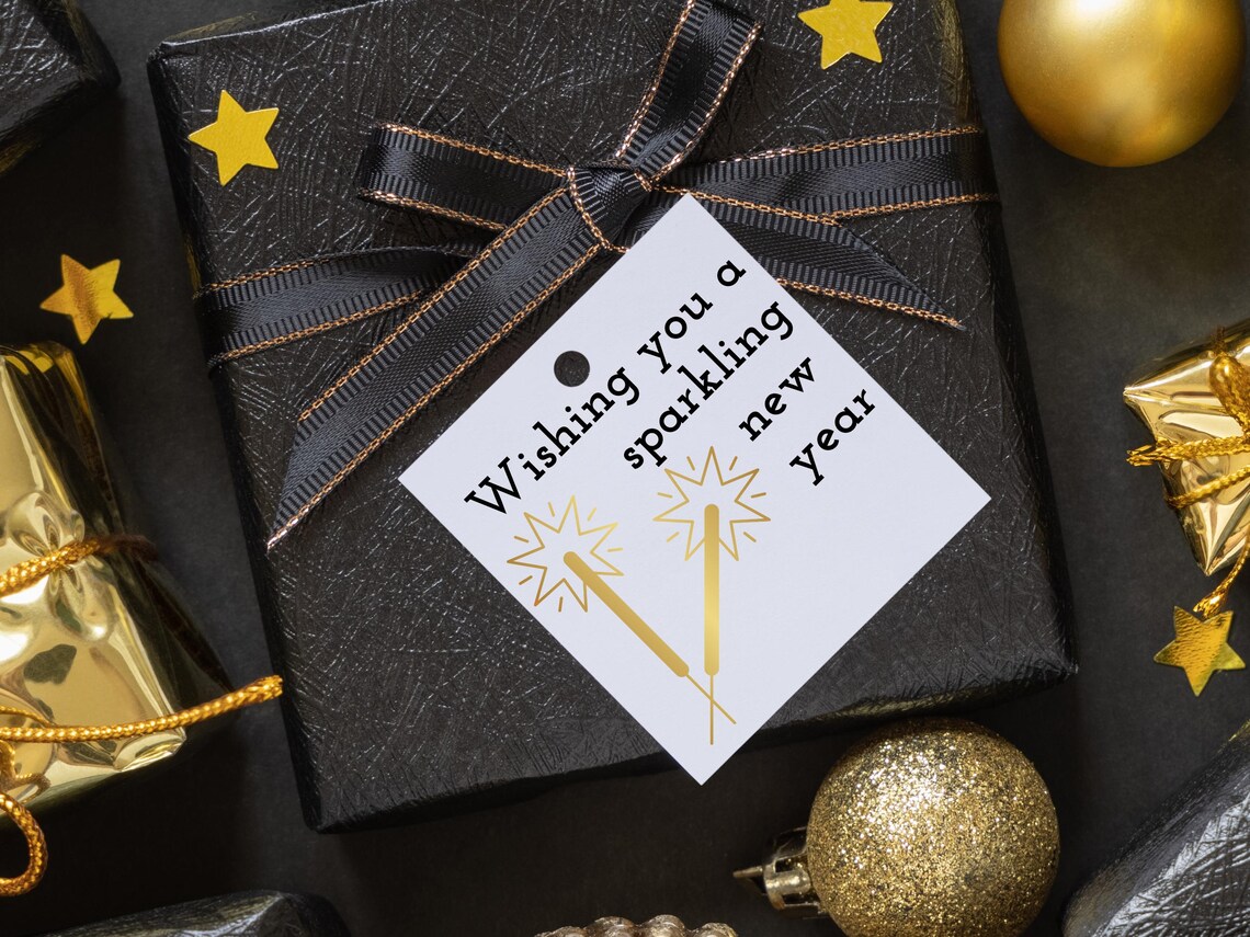 Printable New Year's Gift Tags - Set of 6 Square Labels in Coordinating ...