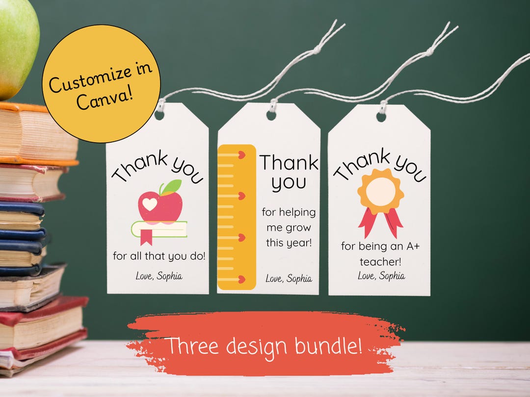Printable Teacher Thank You Gift Tags | Customizable Canva Template ...