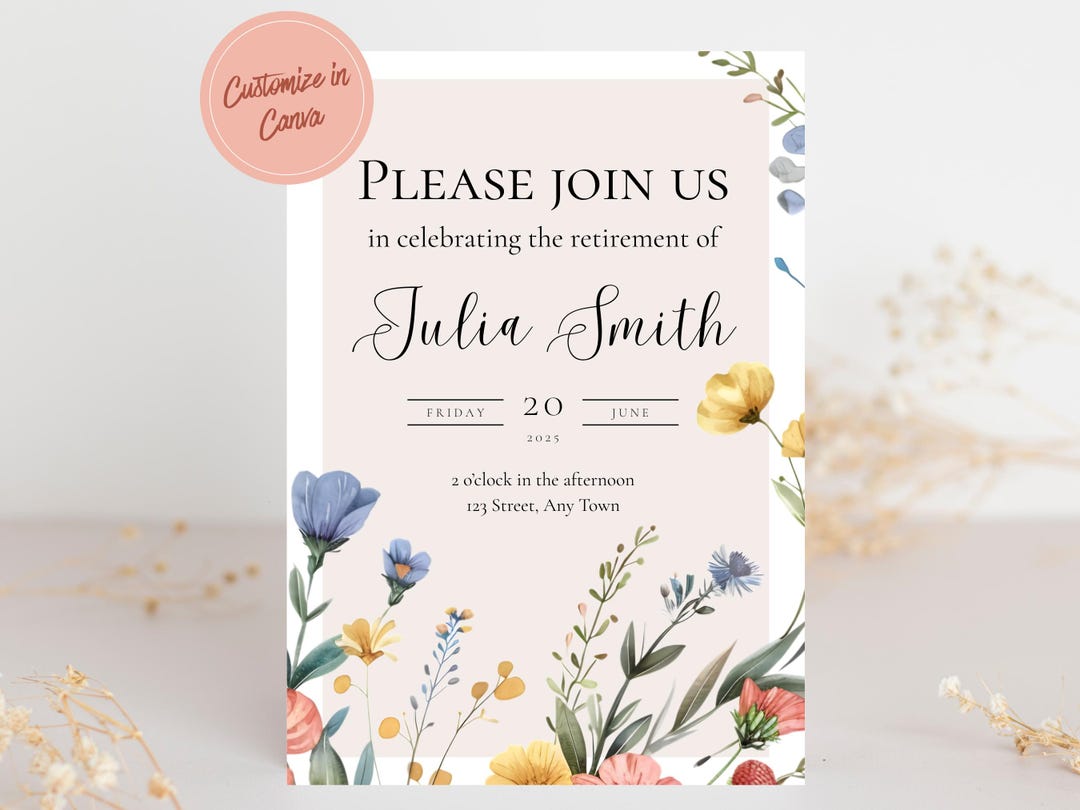 Printable Retirement Party Floral Invitation | Customizable Garden ...