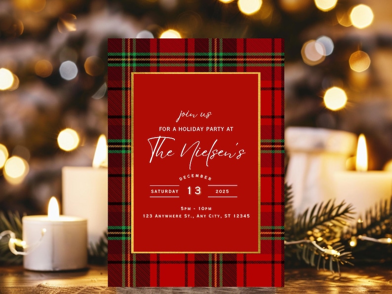 Holiday Party Invitations | Red Plaid Christmas Tartan Invite Digital ...