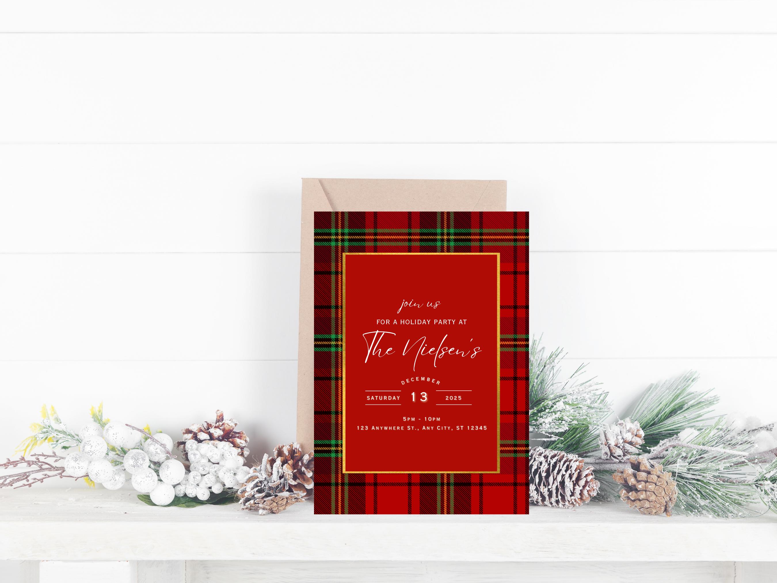 Holiday Party Invitations | Red Plaid Christmas Tartan Invite Digital ...