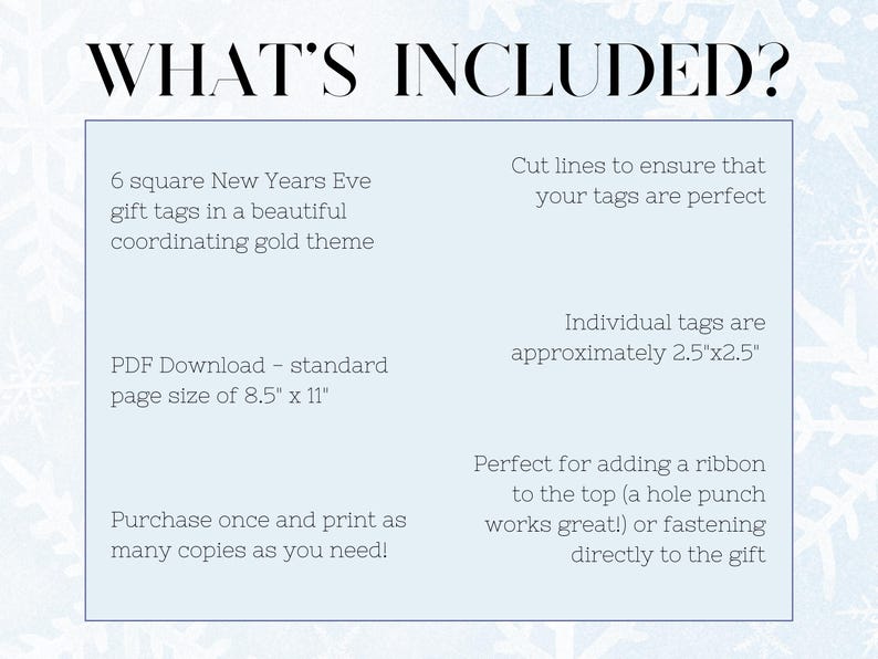 Printable New Year's Gift Tags Set of 6 Square Labels in Coordinating ...