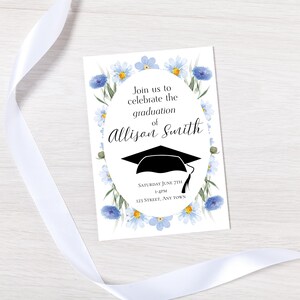 Printable Graduation Invitation Blue Floral Grad Announcement | DIY ...